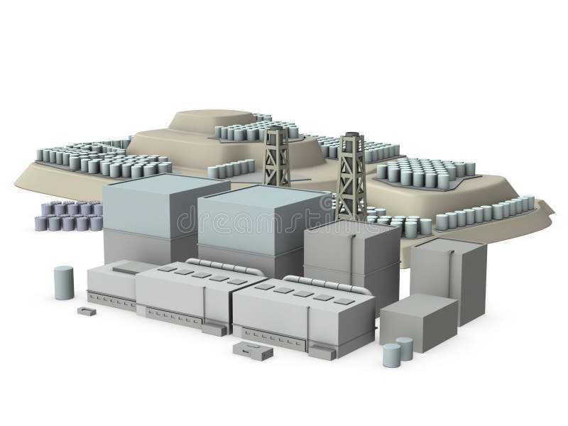 Nuclear Power Plant and Large Amount of Treated Water Tank. White ...