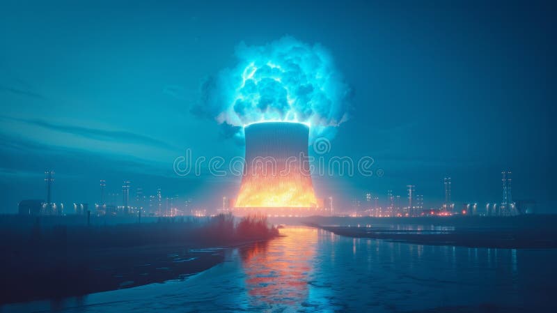 A Nuclear Power Plant with a Large Blue Flame Coming Out of it, AI ...