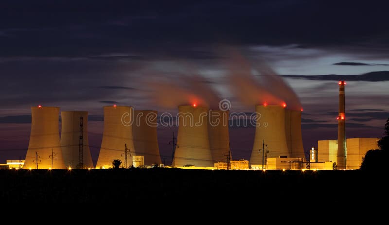 Nuclear Power Plant by Night Stock Image - Image of factory, chimney ...