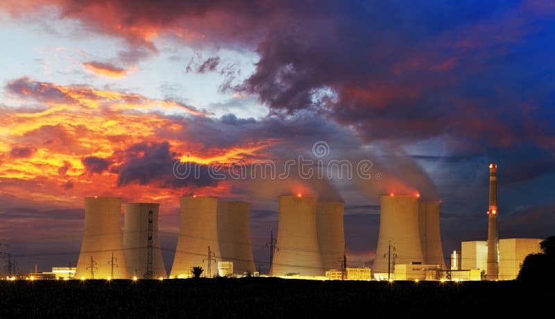 Nuclear Power Plant by Night Stock Photo - Image of electric ...