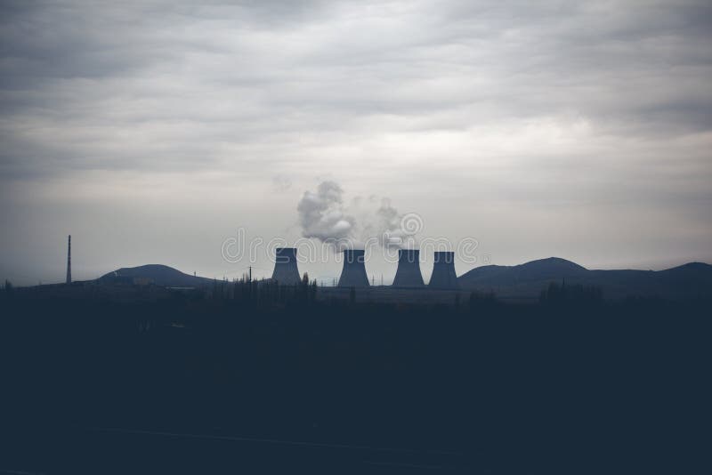 The Nuclear Power Plant at the Night. Stock Photo - Image of ...