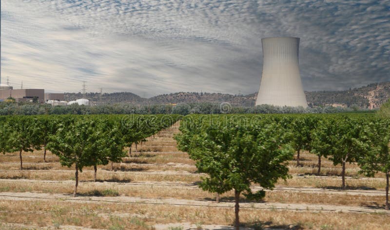 Nuclear Power Plant on the Rio Ebro in Spain with a Cooling Tower in a ...