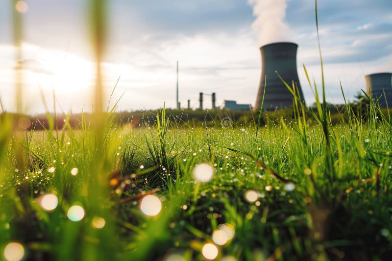 Nuclear Power Plant and Scenic Landscape with Fields and Blue Sky Stock ...