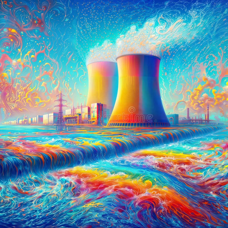 Nuclear Power Plant in the Sea. 3d Rendering. Computer Digital Drawing ...