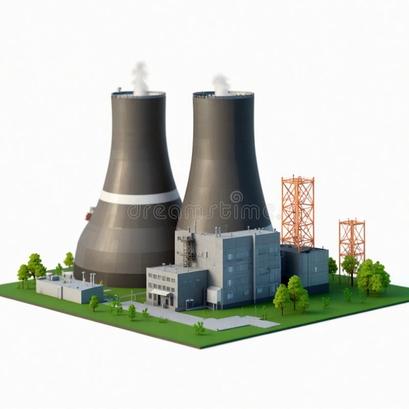 Nuclear Power Plant Side, Isolated on a White Background Stock ...