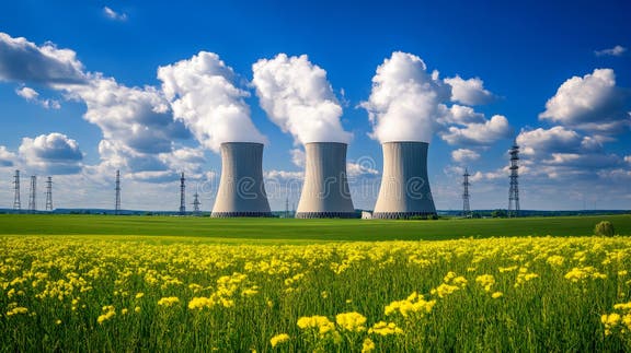 Nuclear Power Plant Side View Full Length Isolate on Transparency ...