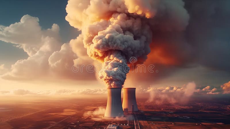 Nuclear Power Plant Smoke Clouds. Generative AI Stock Illustration ...