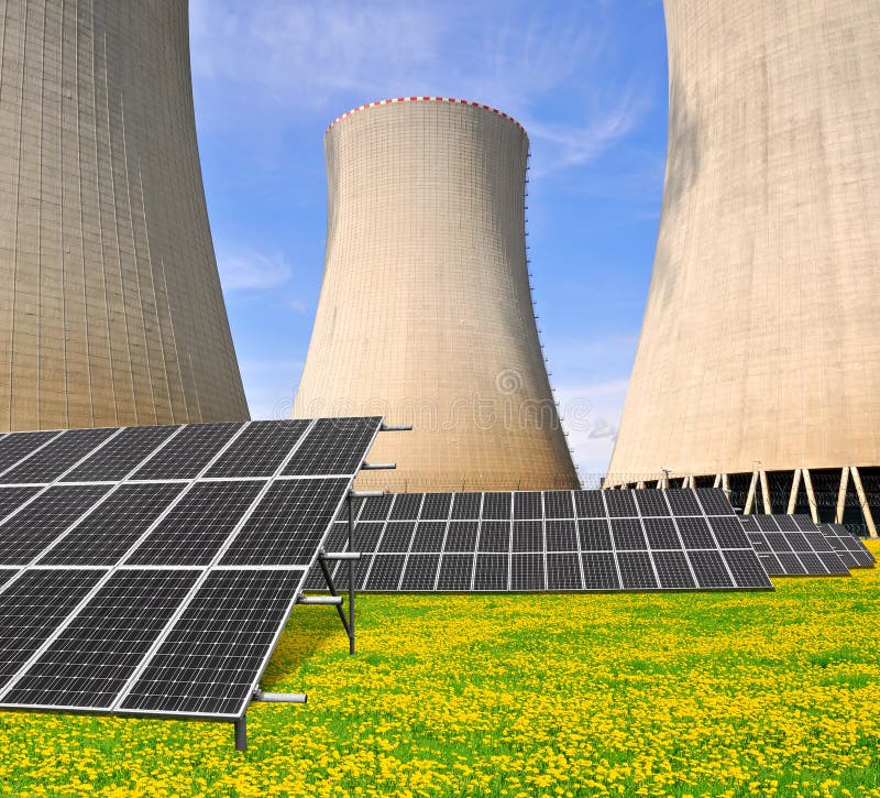 Nuclear Power Plant with Solar Panels Stock Photo - Image of electric ...