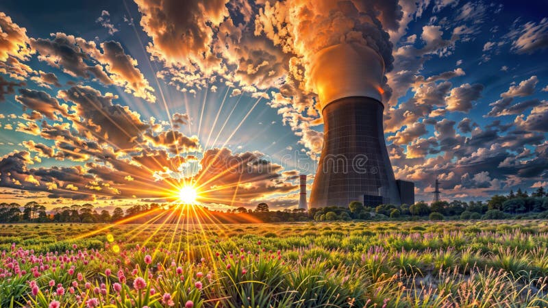 Cloudy Smoke Signals: Nuclear Plant Plumes in Gray Sky, Generative Ai ...