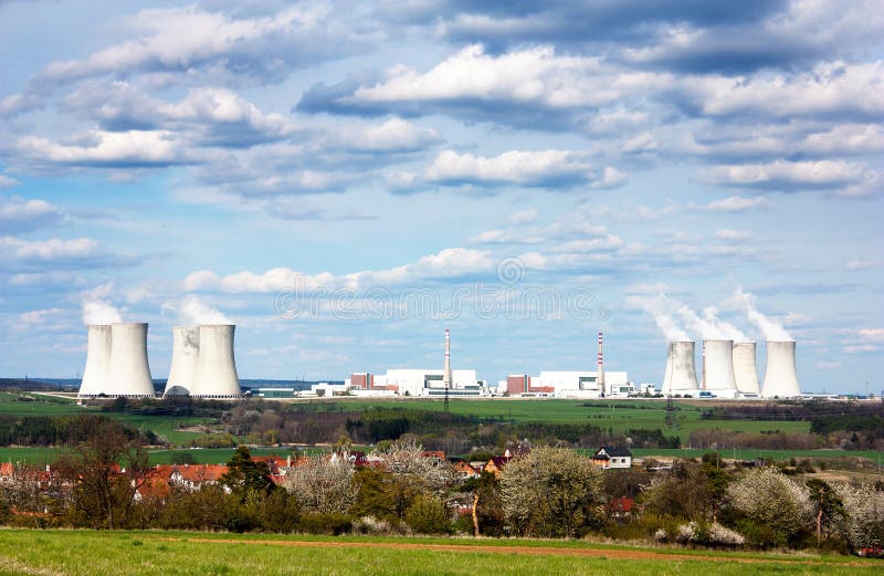 Nuclear Power Plant and Spring Time Villag Stock Image - Image of atom ...