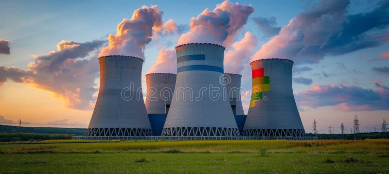 Nuclear Power Plant among Stunning Green Fields Landscape with Ample ...