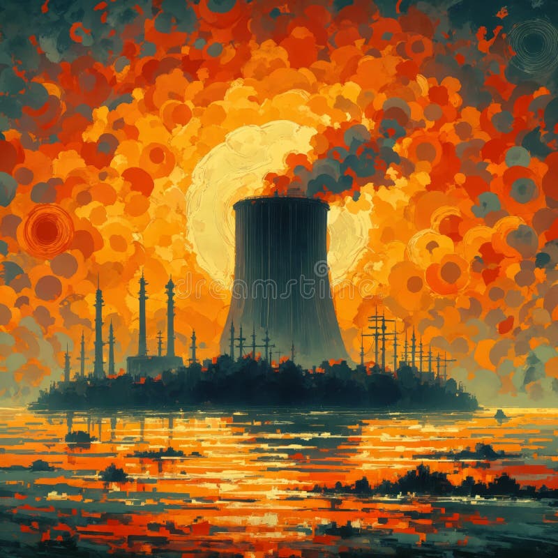Smokestacks Salute the Setting Sun: Nuclear Power Plant at Dusk ...