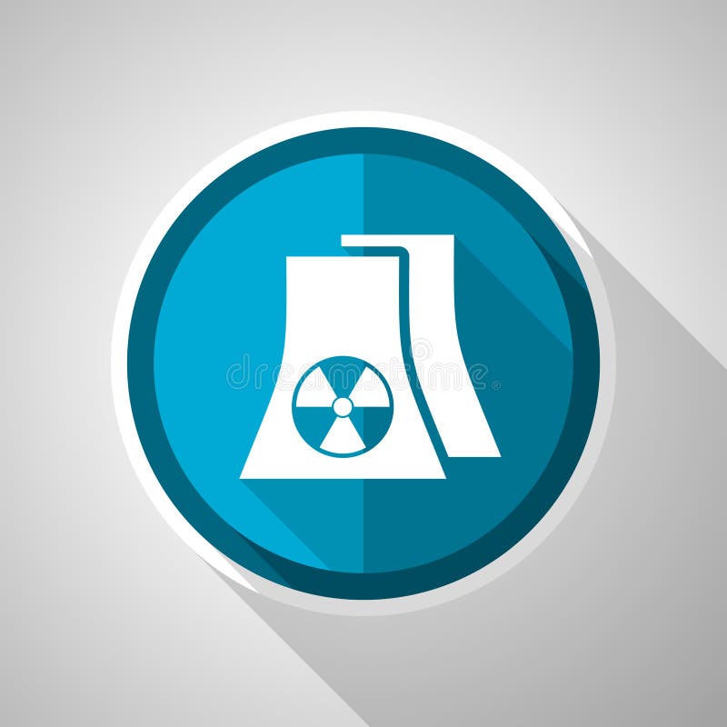 Nuclear Power Plant Symbol, Flat Design Vector Blue Icon with Long Shadow Stock Illustration ...