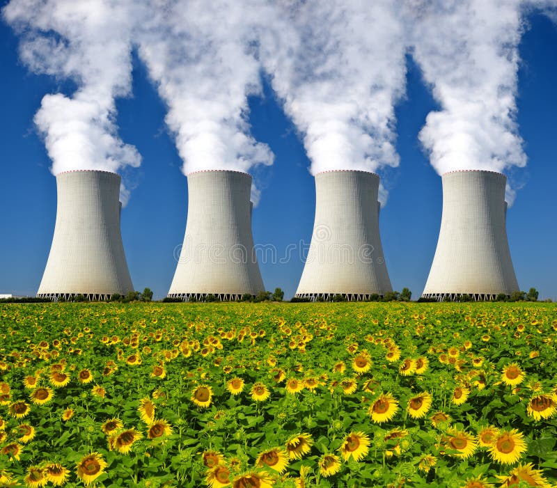 Nuclear Power Plant with Solar Panel and Wind Turbines in Lightbulb ...