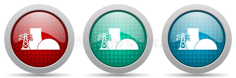 Nuclear Power Plant Vector Icon Set, Glossy Web Buttons Collection ...