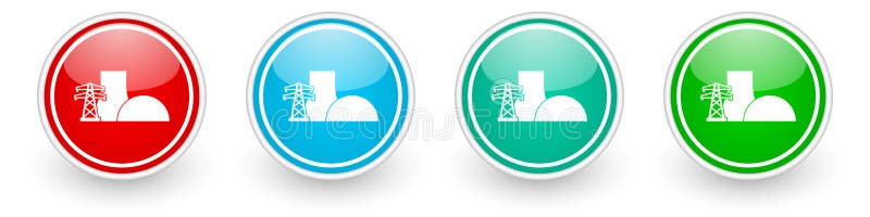 Nuclear Power Plant Vector Icons, Colorful Glossy Buttons on White ...