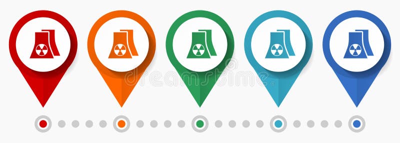Nuclear Power Station Concept Vector Icon Set, Flat Design Power Plant ...