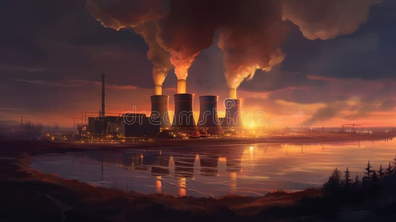 Nuclear Power Station. Generative AI Stock Illustration - Illustration ...