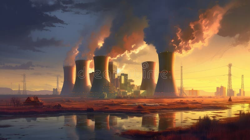 Nuclear Power Station. Generative AI Stock Illustration - Illustration ...