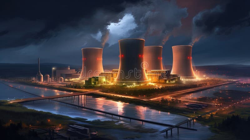 Nuclear Power Station. Generative AI Stock Illustration - Illustration ...