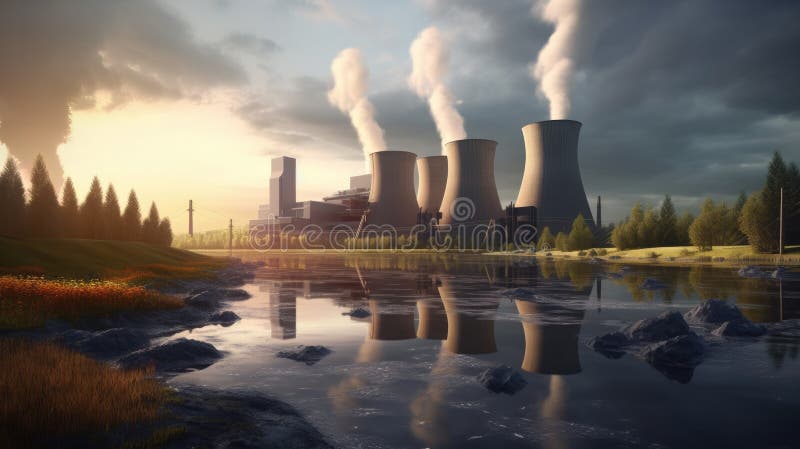 Nuclear Power Station. Generative AI Stock Illustration - Illustration ...