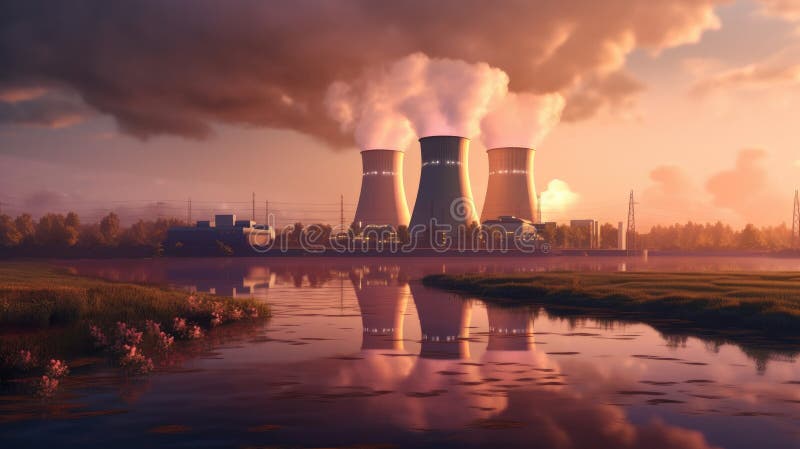 Nuclear Power Station. Generative AI Stock Illustration - Illustration ...