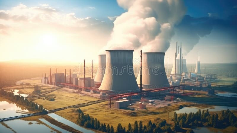 Nuclear Power Station. Generative AI Stock Illustration - Illustration ...