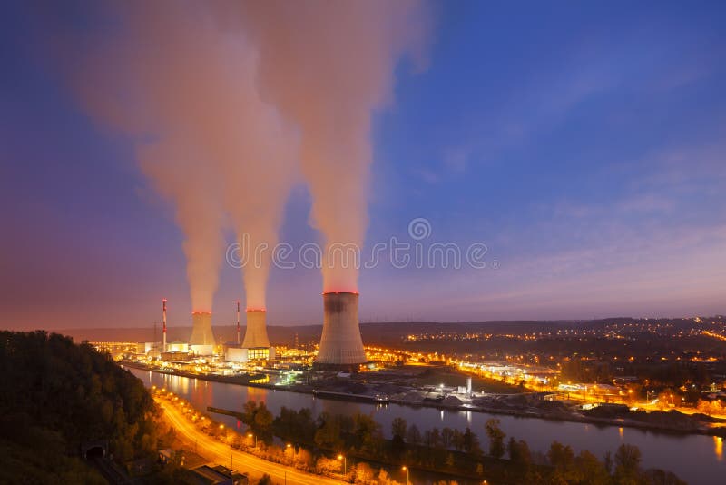 Nuclear Power Station at Night Stock Photo - Image of clouds, steaming ...