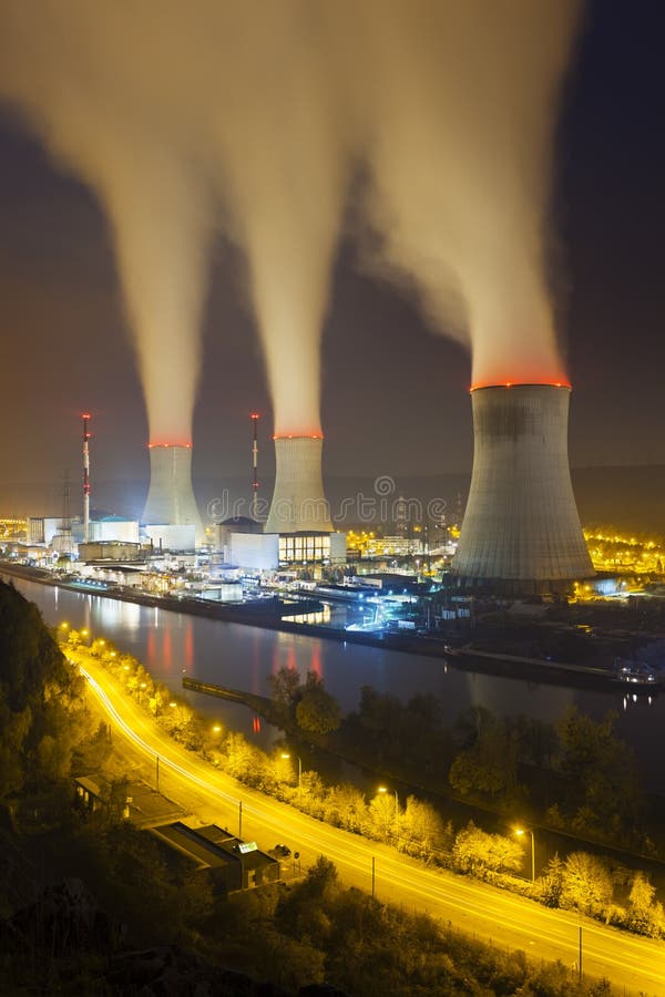 Nuclear Power Station at Night Stock Image - Image of illuminated ...