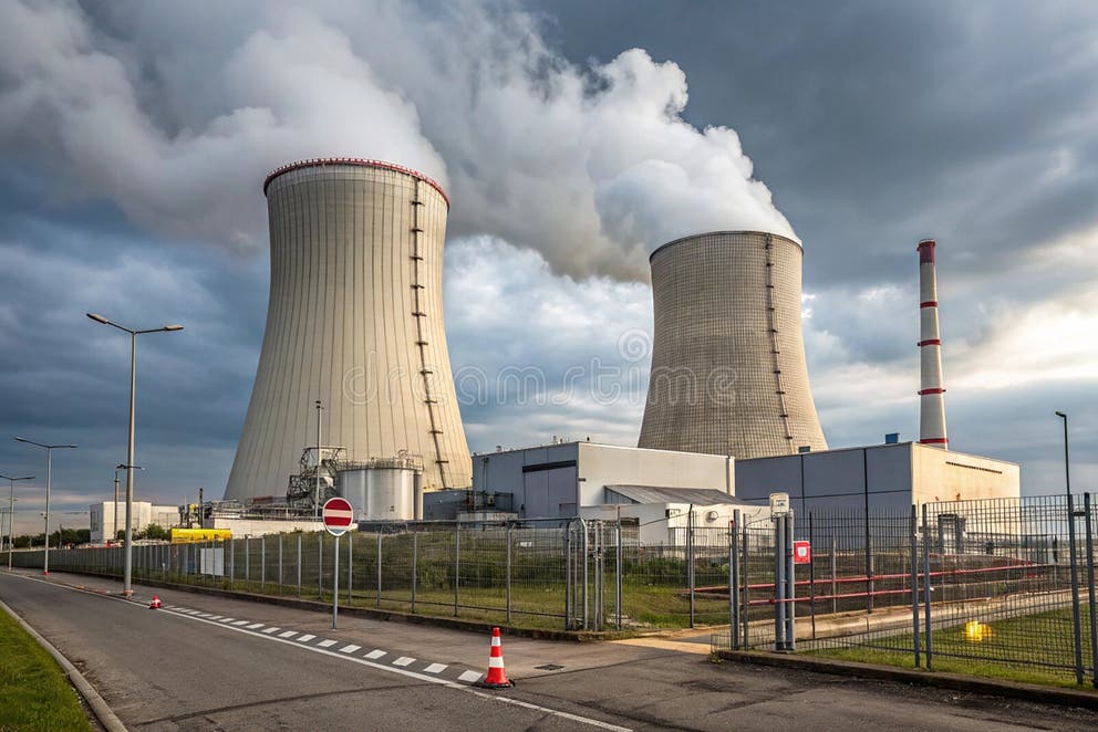 Nuclear Power Station with Two Atomic Reactors Stock Photo - Image of ...