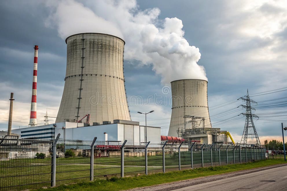 Nuclear Power Station with Two Atomic Reactors Stock Image - Image of ...
