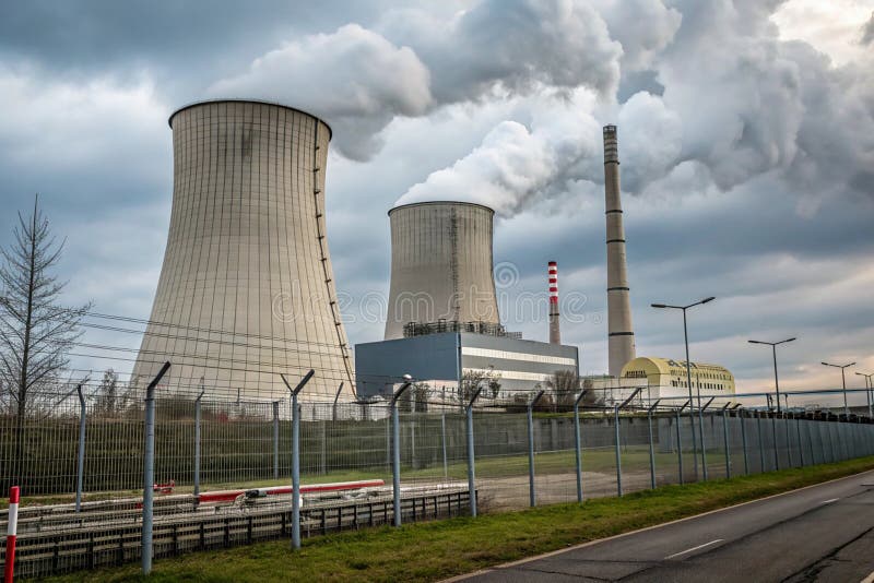 Nuclear Power Station with Two Atomic Reactors Stock Photo - Image of ...