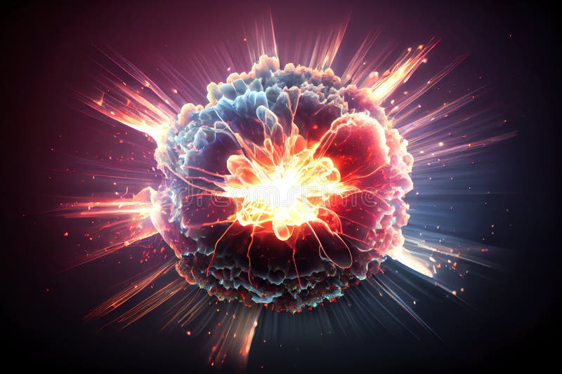 Nuclear Reaction. Atomic Particle Explosions Illustration Stock ...