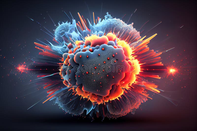 Nuclear Reaction. Atomic Particle Explosions Illustration Stock ...