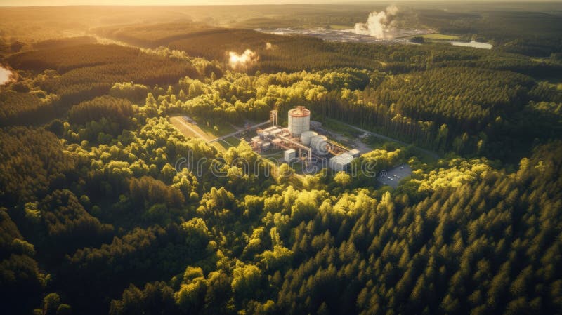 Nuclear Reactor Plant in Deep Forest Stock Illustration - Illustration ...