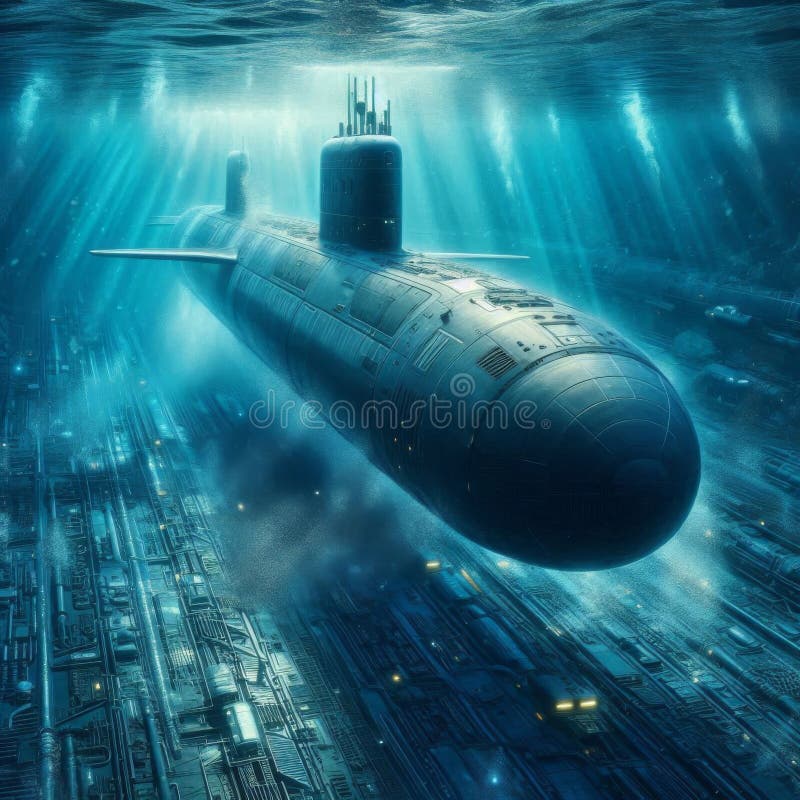 Nuclear Submarine in Motion Underwater Rendered Digitally Stock ...