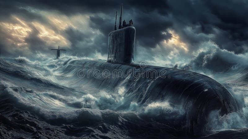 Nuclear Submarine Sails through Rough Seas, Emerges from the Sea ...