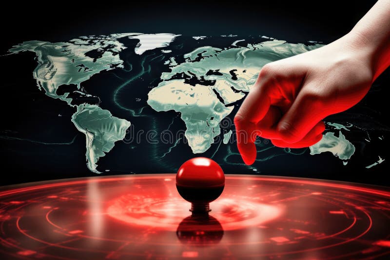 World War Concept. Hand Push Red Button for Nuclear Attack. Generative ...