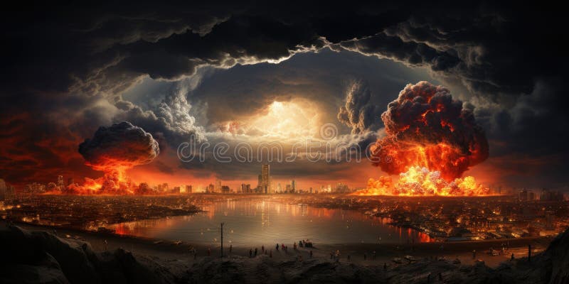 Nuclear War Apocalypse Concept in a Destroyed City. Explosion of a ...