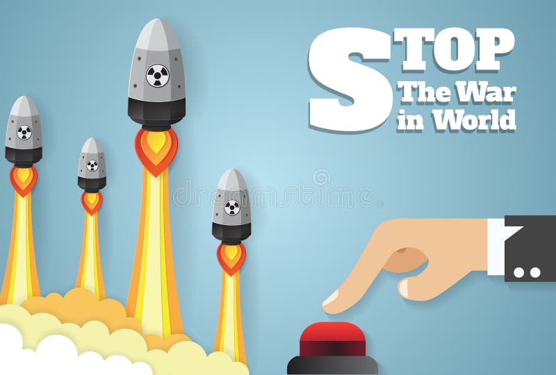 Nuclear War - Atom Bombs Falling. Hands Pushing the Start Button Stock ...