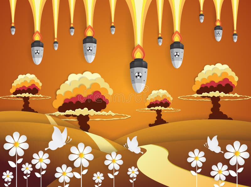 Nuclear War - Atom Bombs Falling,paper Art Style Stock Vector ...