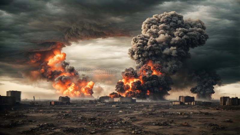 A Catastrophic Scene after a Nuclear Explosion Stock Image - Image of ...