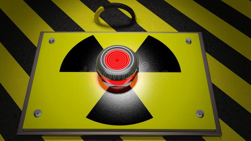 Nuclear Warning Sign with Red Button Stock Illustration - Illustration ...