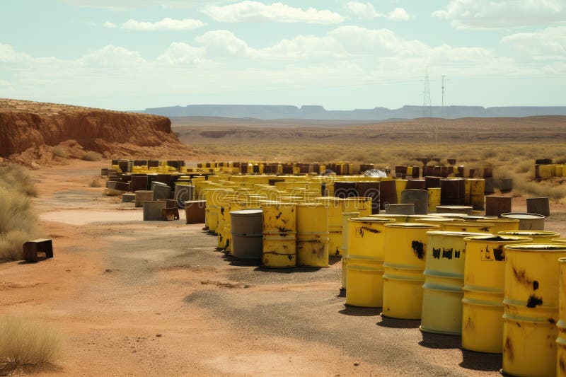 Nuclear Waste Disposal Site, with Barrels of Radioactive Material Lined ...