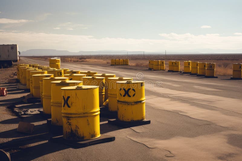 Nuclear Waste Disposal Site, with Barrels of Radioactive Material Lined ...