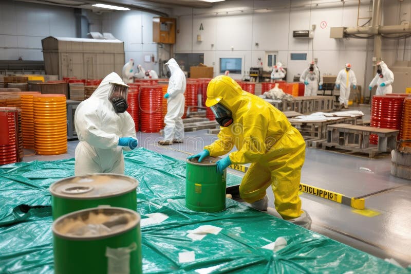 Nuclear Waste Facility, with Technicians Working on Delicate and ...