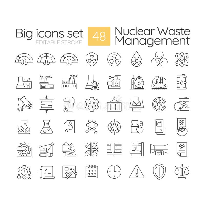 Nuclear Waste Management Linear Icons Set Stock Vector - Illustration ...
