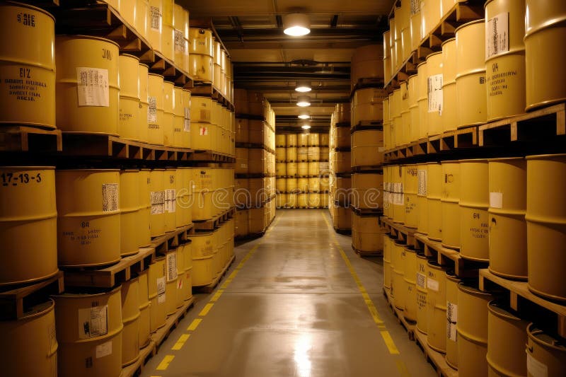 Nuclear Waste Storage Facility, with Barrels of Radioactive Material ...