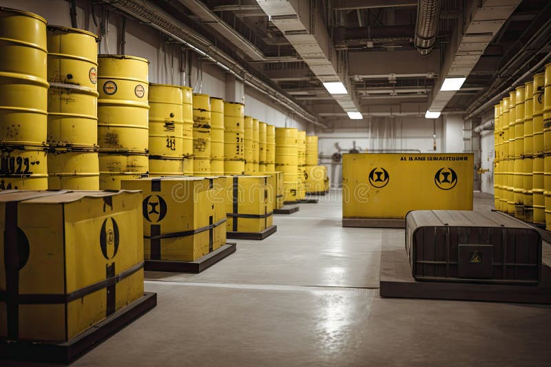 Nuclear Waste Storage Facility with Radiation Signs and Warning Symbols ...