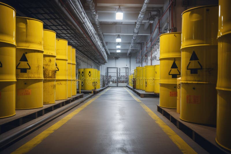 Nuclear Waste Storage Facility with Radiation Signs and Warning Symbols ...